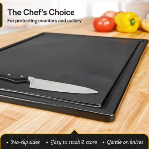 Thirteen Chefs Plastic Cutting Board with Juice Groove - Large Cutting Board for Meat, Grilling, BBQ, Smoking, Fruit, and More - 24" x 18" x 0.75" - Black