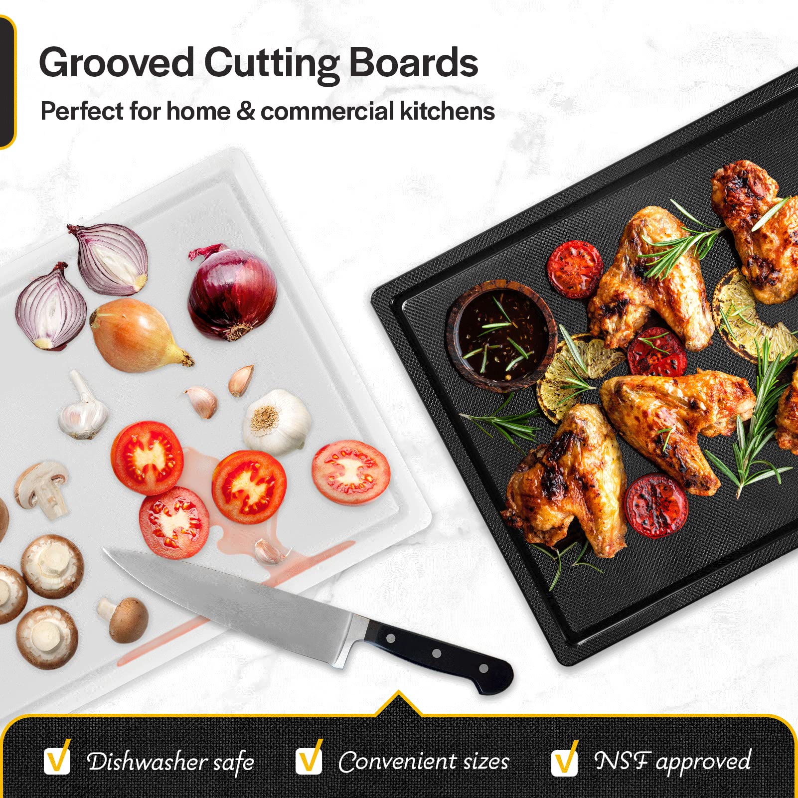 Thirteen Chefs Plastic Cutting Board with Juice Groove - Large Cutting Board for Meat, Grilling, BBQ, Smoking, Fruit, and More - 24" x 18" x 0.75" - Black