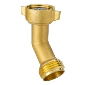 recpro 45 degree hose elbow for city water fill | brass hose fitting | rv plumbing | prevent hose crimping and strain