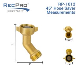 RecPro 45 Degree Hose Elbow for City Water Fill | Brass Hose Fitting | RV Plumbing | Prevent Hose Crimping and Strain