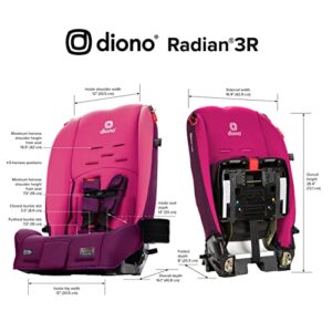 Diono Radian 3R, 3-in-1 Convertible Car Seat, Rear Facing & Forward Facing, 10 Years 1 Car Seat, Slim Fit 3 Across, Pink Blossom