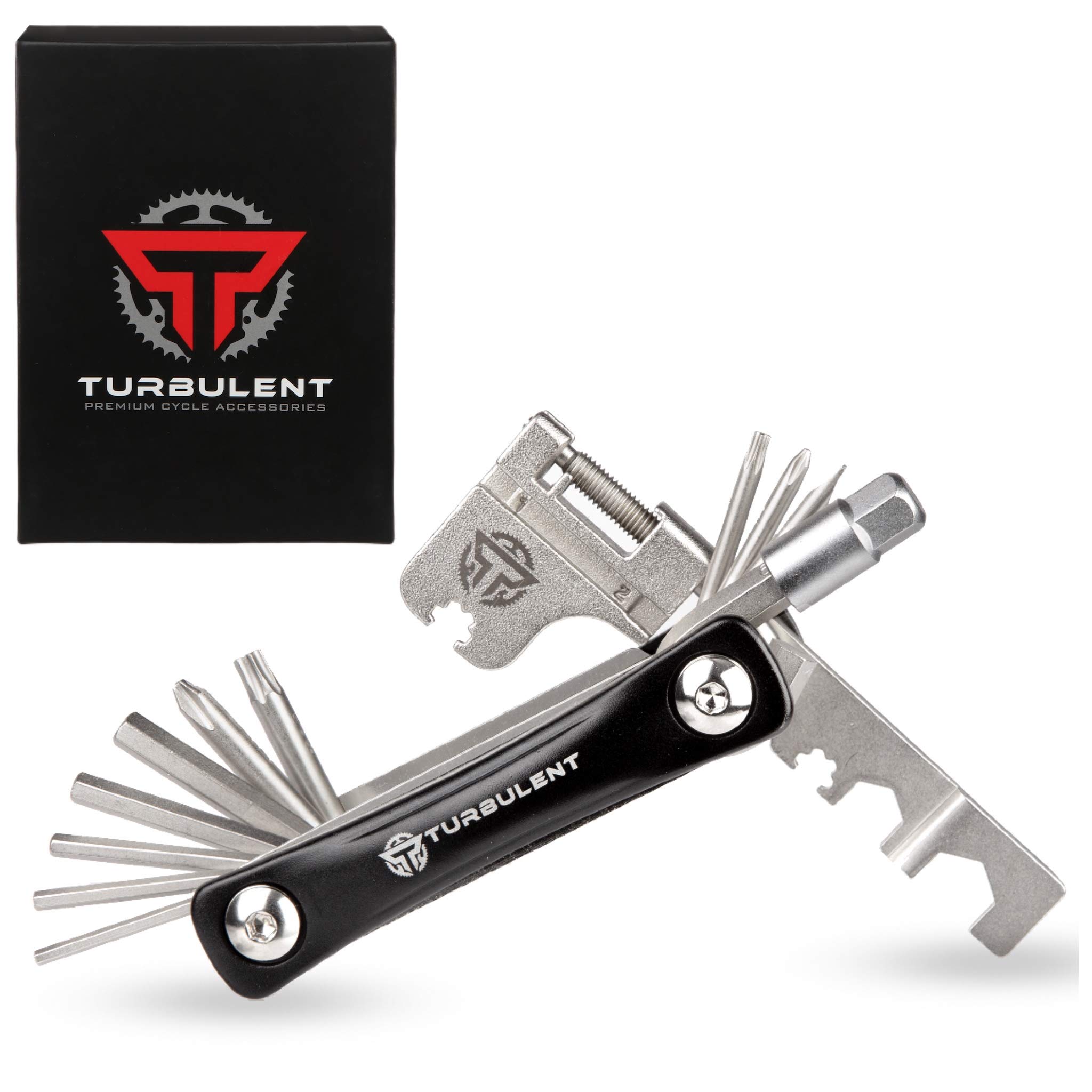 Turbulent Universal Bike Multitool - The Ultimate 23 in 1 Portable Sized Tool Kit with Chain Breaker, Allen Keys, Spoke Tool and More - Heavy Duty Multi Function Bicycle Repair Tools