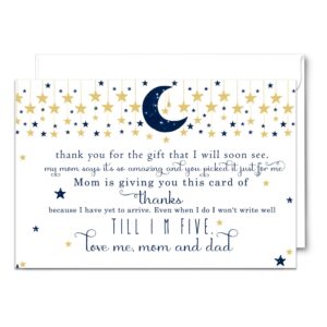 25 Twinkle Little Star Baby Thank You Cards Pack – Boys Baby Shower Notes with Envelopes Set, Prefilled Message, Customizable Personalize Blank Stationery Blue and Gold, New Parents Gift Ideas