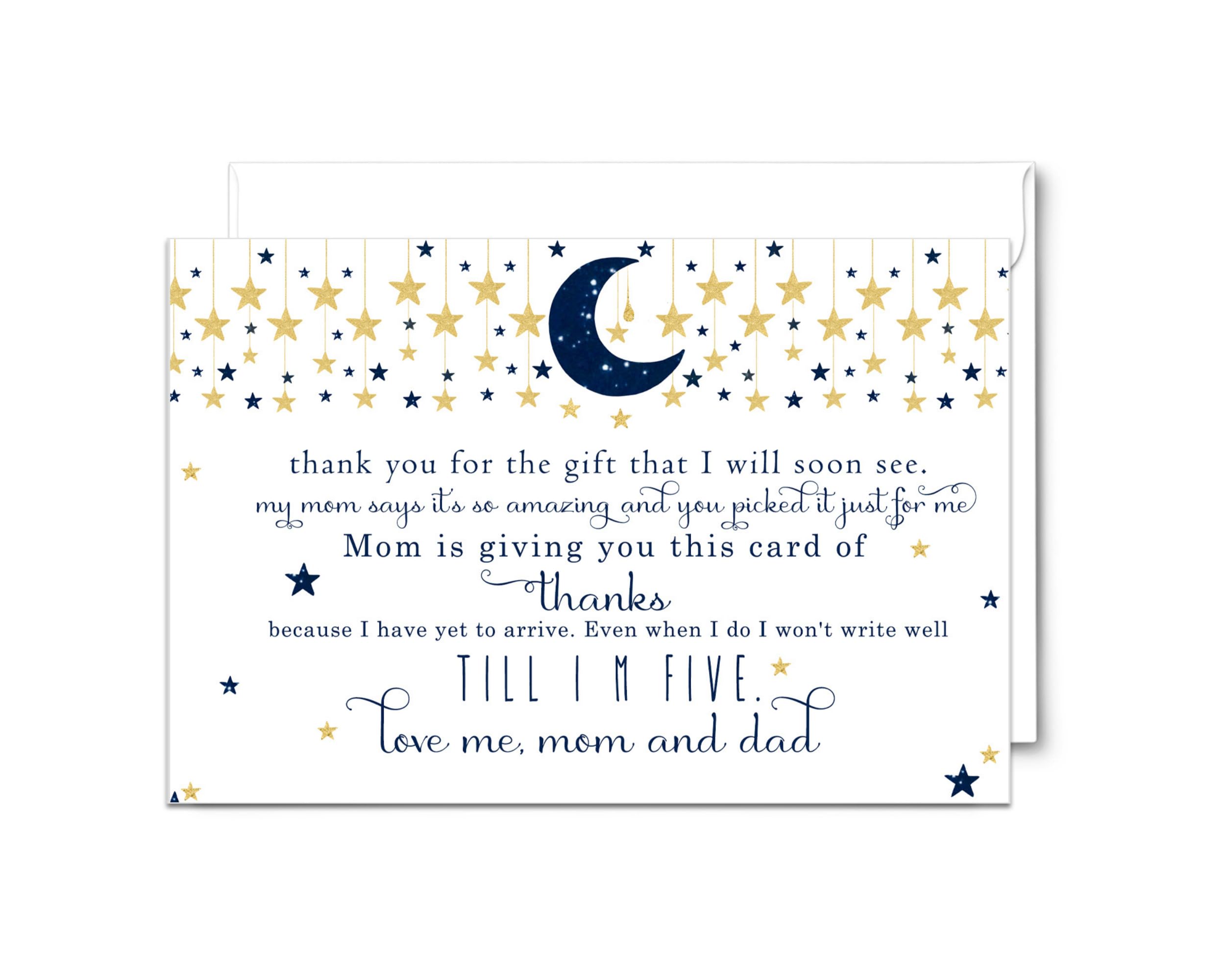 25 Twinkle Little Star Baby Thank You Cards Pack – Boys Baby Shower Notes with Envelopes Set, Prefilled Message, Customizable Personalize Blank Stationery Blue and Gold, New Parents Gift Ideas