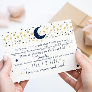 25 Twinkle Little Star Baby Thank You Cards Pack – Boys Baby Shower Notes with Envelopes Set, Prefilled Message, Customizable Personalize Blank Stationery Blue and Gold, New Parents Gift Ideas