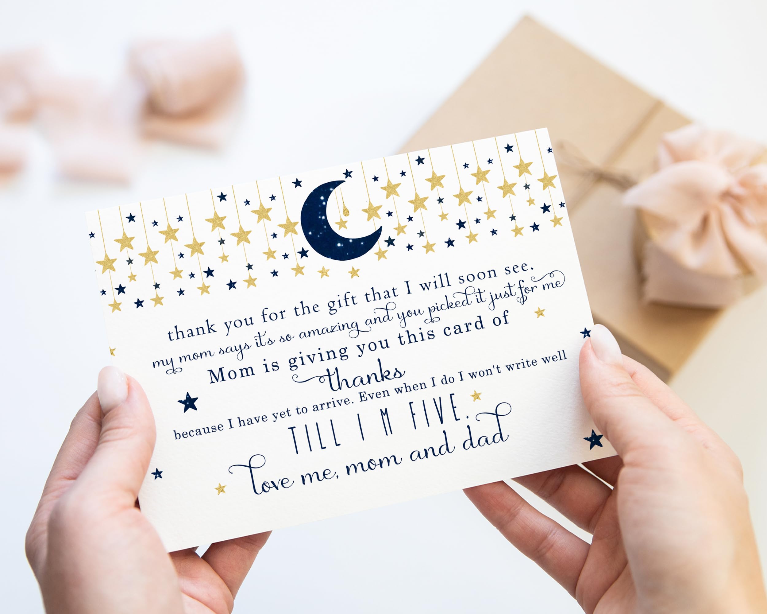 25 Twinkle Little Star Baby Thank You Cards Pack – Boys Baby Shower Notes with Envelopes Set, Prefilled Message, Customizable Personalize Blank Stationery Blue and Gold, New Parents Gift Ideas