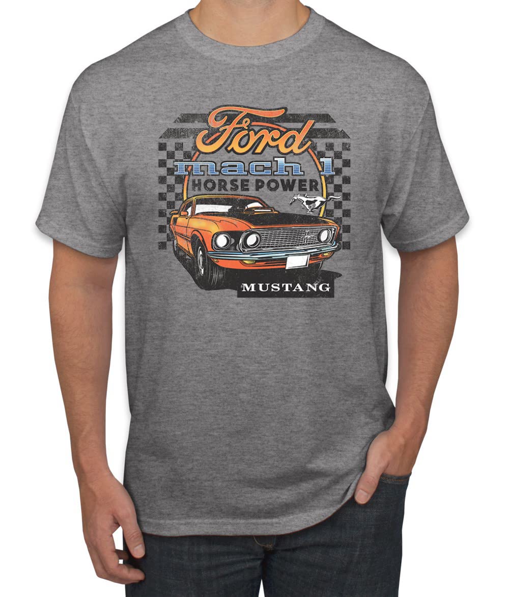 Ford Mustang Mach 1 Horse Power Classic Racing Cars and Trucks Men's Graphic T-Shirt, Heather Grey, 3X-Large