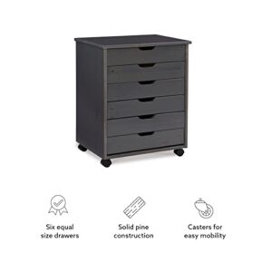 Linon Home Decor Products Corinne Six Drawer Wide, Grey Rolling Cart