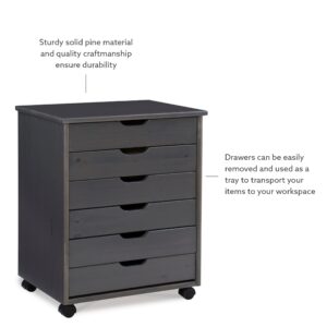 Linon Home Decor Products Corinne Six Drawer Wide, Grey Rolling Cart