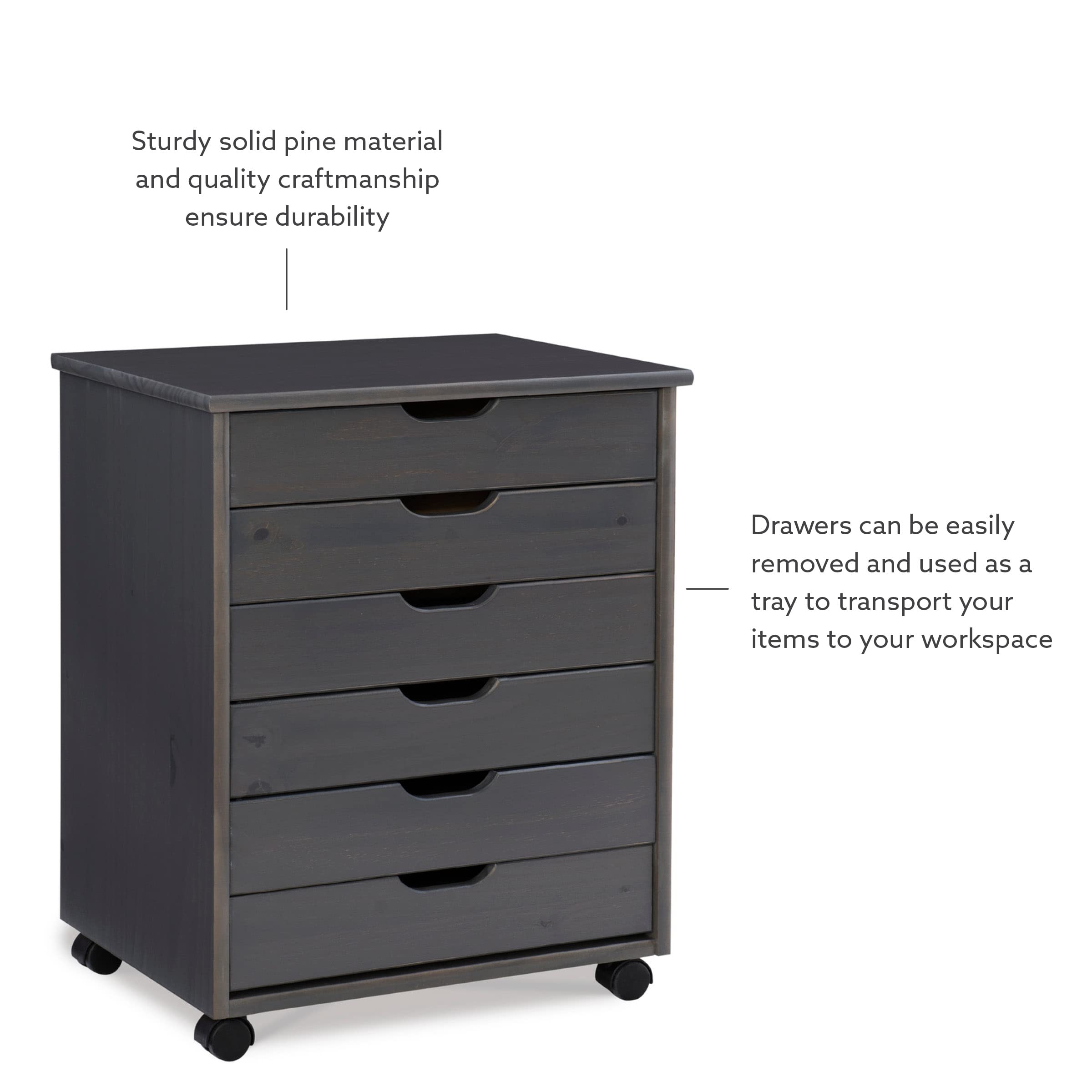 Linon Home Decor Products Corinne Six Drawer Wide, Grey Rolling Cart