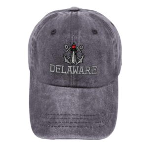 vintage washed hat anchor & light house delaware embroidery cotton dad hats for men & women buckle closure grey