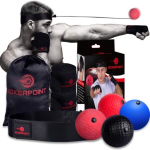 boxerpoint boxing reflex ball – boxing ball headband boxing game for adults & kids – hand eye coordination training boxing equipment & mma (adults)