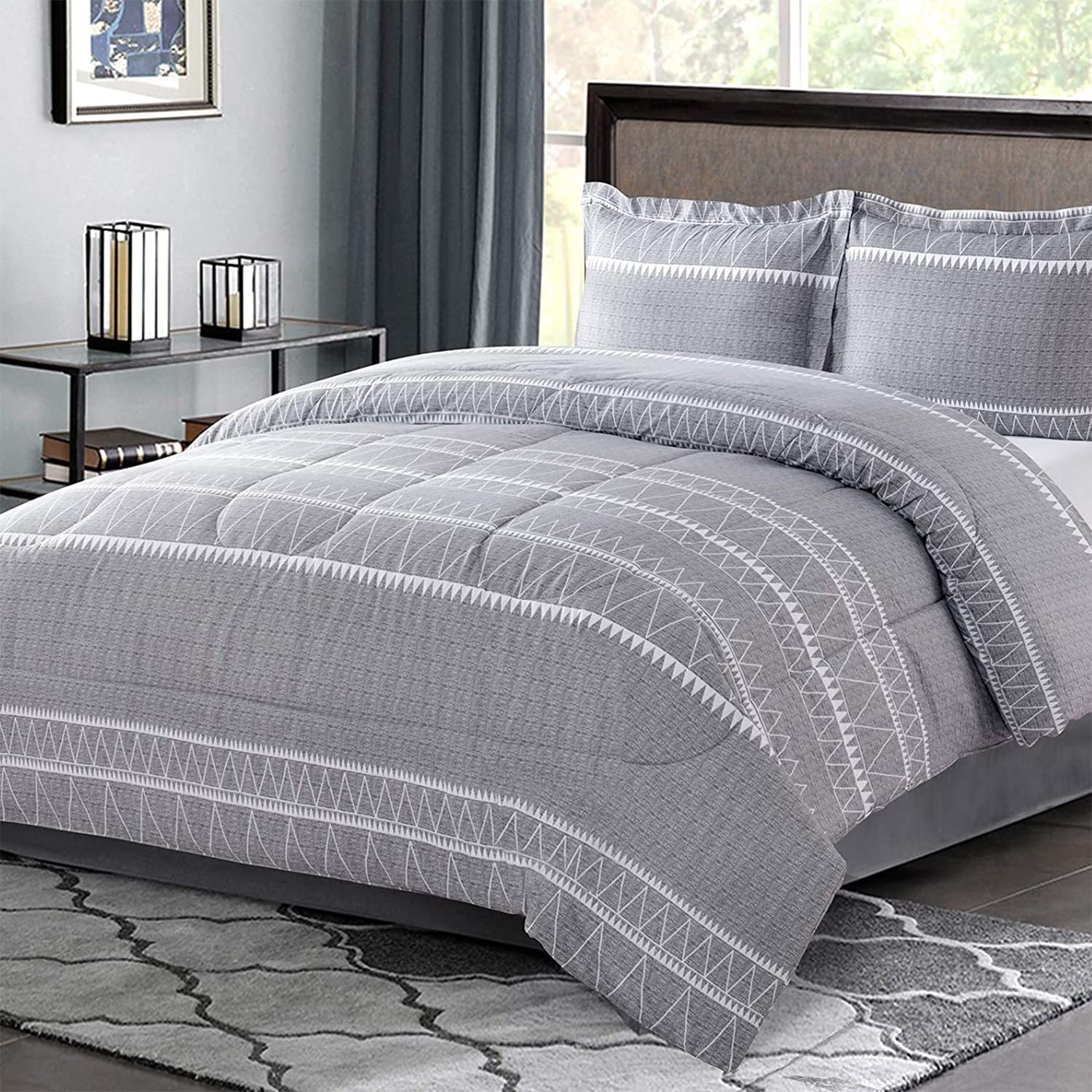 Shatex Twin Comforter (90x68Inch) 2 Pieces All Season Bedding Twin Comforter Set for Boys,Gray Striped Ultra Soft 100% Microfiber Polyester,Grey Twin Comforter with 1 Pillow Sham(20x26Inch)