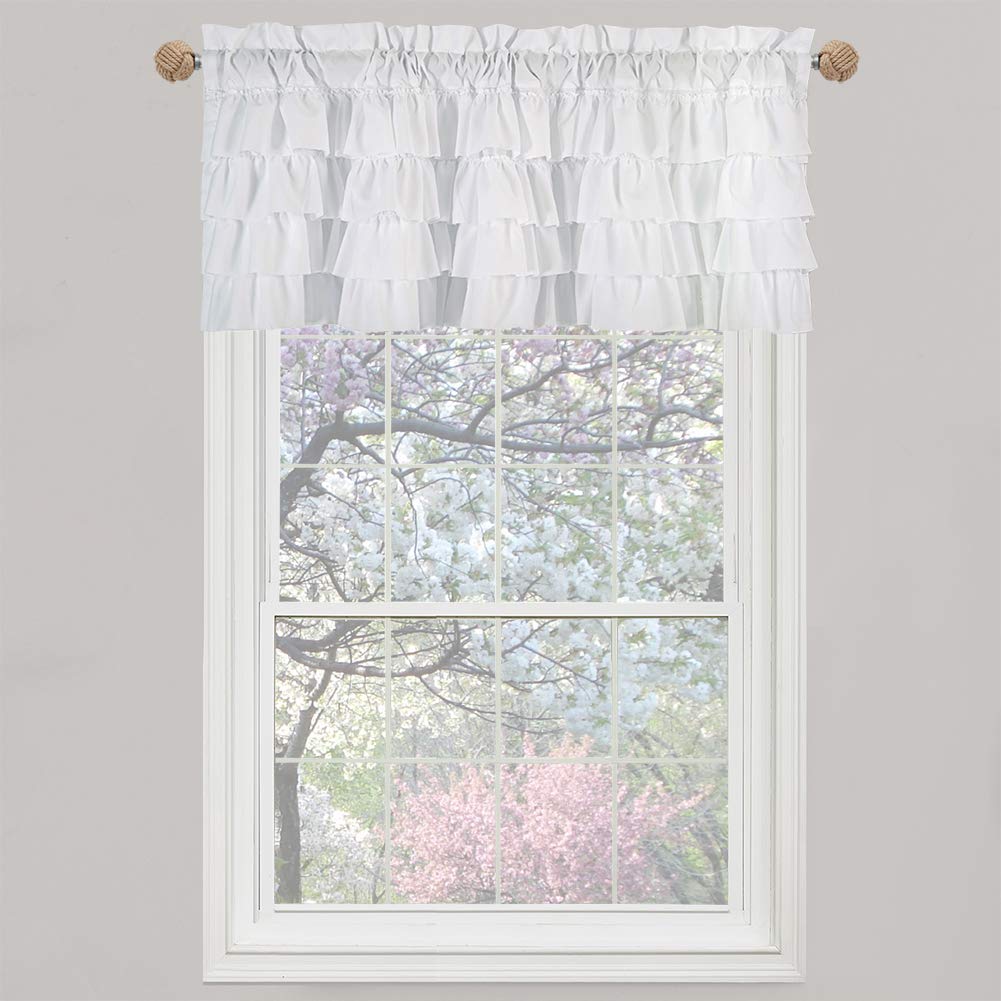 WestWeir White Ruffle Farmhouse Valance - Shabby Chic Layered Curtain for Bedroom (Set of 2)