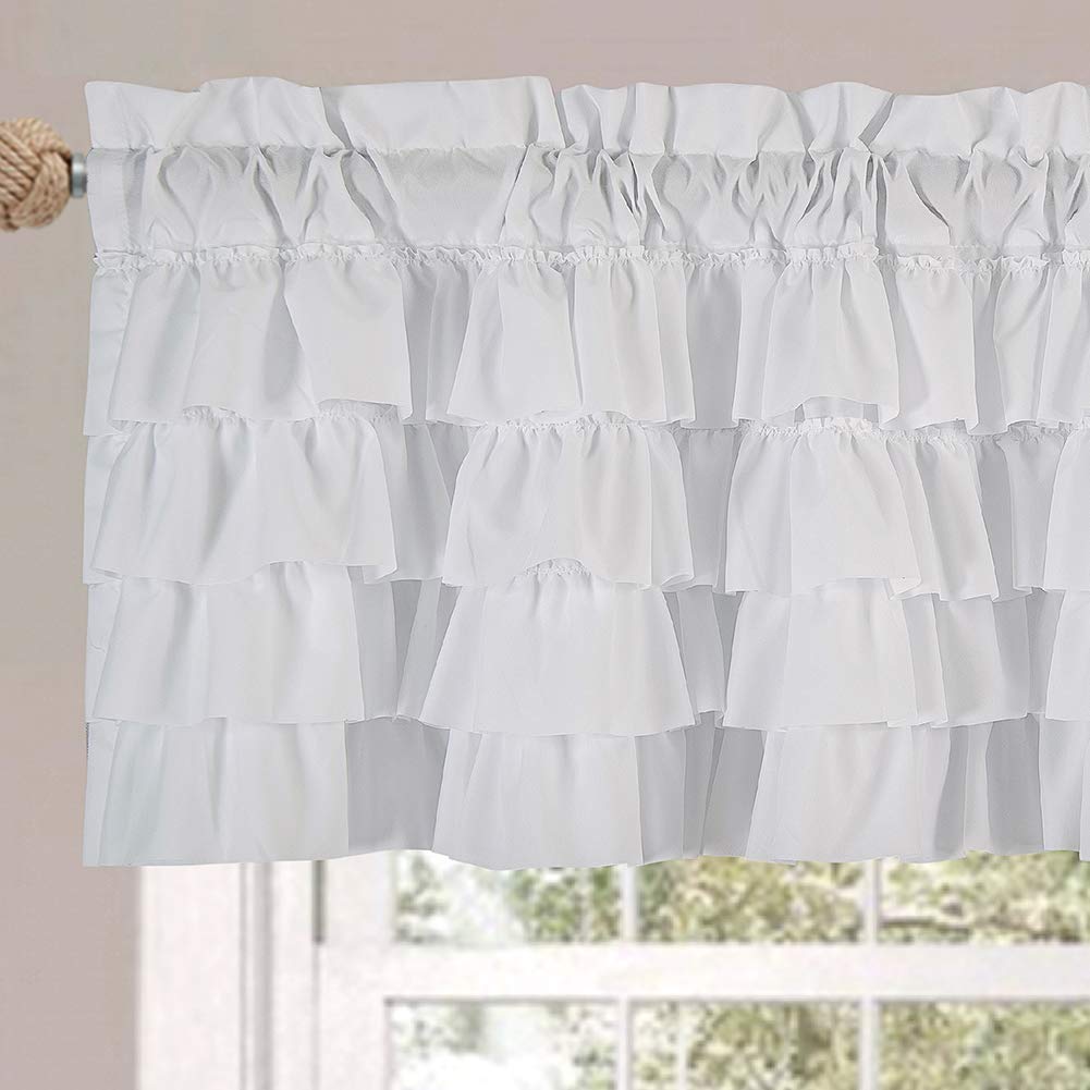 WestWeir White Ruffle Farmhouse Valance - Shabby Chic Layered Curtain for Bedroom (Set of 2)