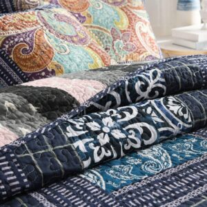 NEWLAKE Bedspread Quilt Set with Real Stitched Embroidery, Paisley Grid Pattern,Queen Size