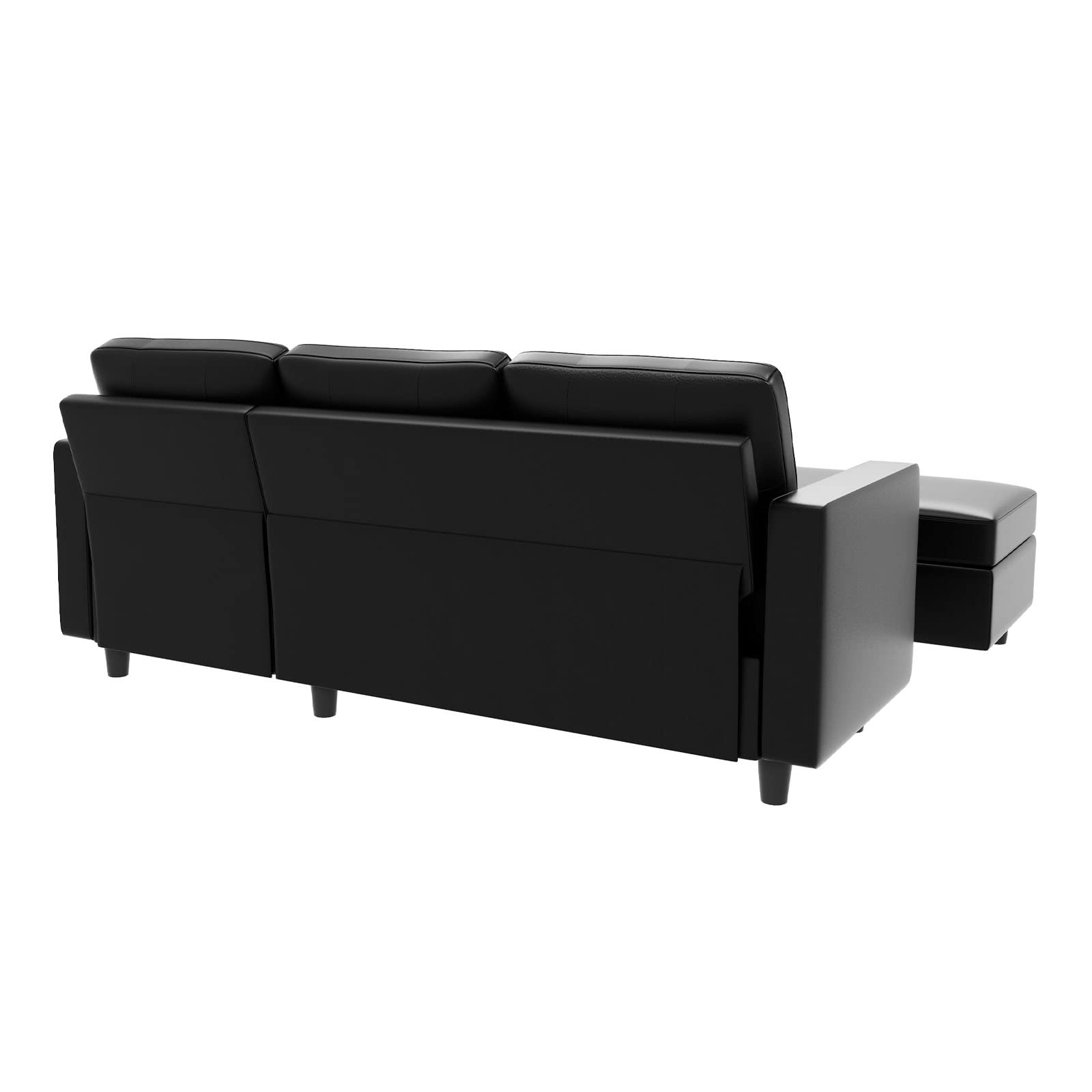 HONBAY Convertible Sectional Sofa with Ottoman Modern L Shape Couch Faux Leather Sectional Couch with Reversible Chaise, Black