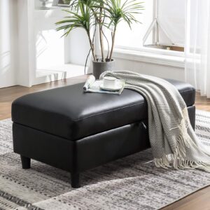 HONBAY Convertible Sectional Sofa with Ottoman Modern L Shape Couch Faux Leather Sectional Couch with Reversible Chaise, Black