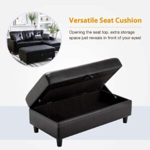 HONBAY Convertible Sectional Sofa with Ottoman Modern L Shape Couch Faux Leather Sectional Couch with Reversible Chaise, Black