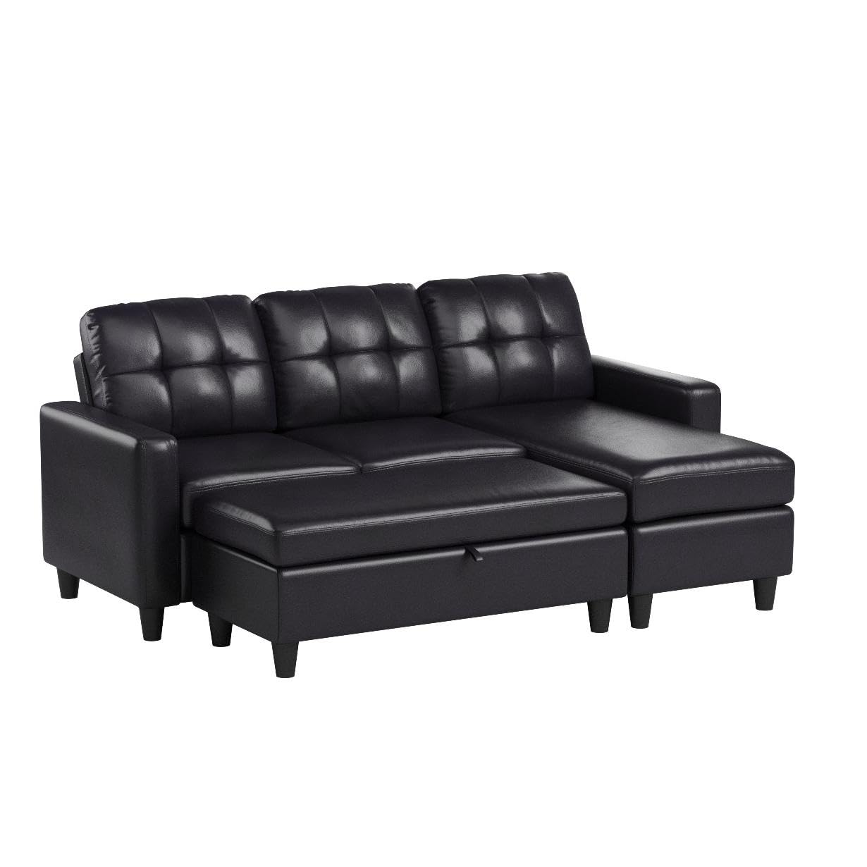 HONBAY Convertible Sectional Sofa with Ottoman Modern L Shape Couch Faux Leather Sectional Couch with Reversible Chaise, Black