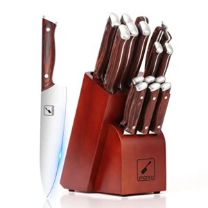 imarku knife set, 16-piece japanese kitchen knife set, ultra sharp chef knife set for kitchen, high carbon stainless steel knife block set with sharpener, best father's day gift