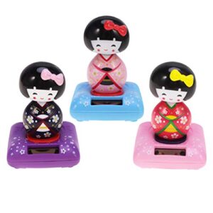 Amosfun Solar Powered Bobble Shaking Head Dancing Toy Japanese Kokeshi Doll Figurines Statues Car Dash Board Decorations Pink