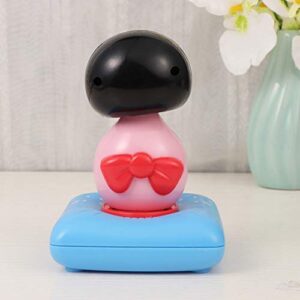 Amosfun Solar Powered Bobble Shaking Head Dancing Toy Japanese Kokeshi Doll Figurines Statues Car Dash Board Decorations Pink