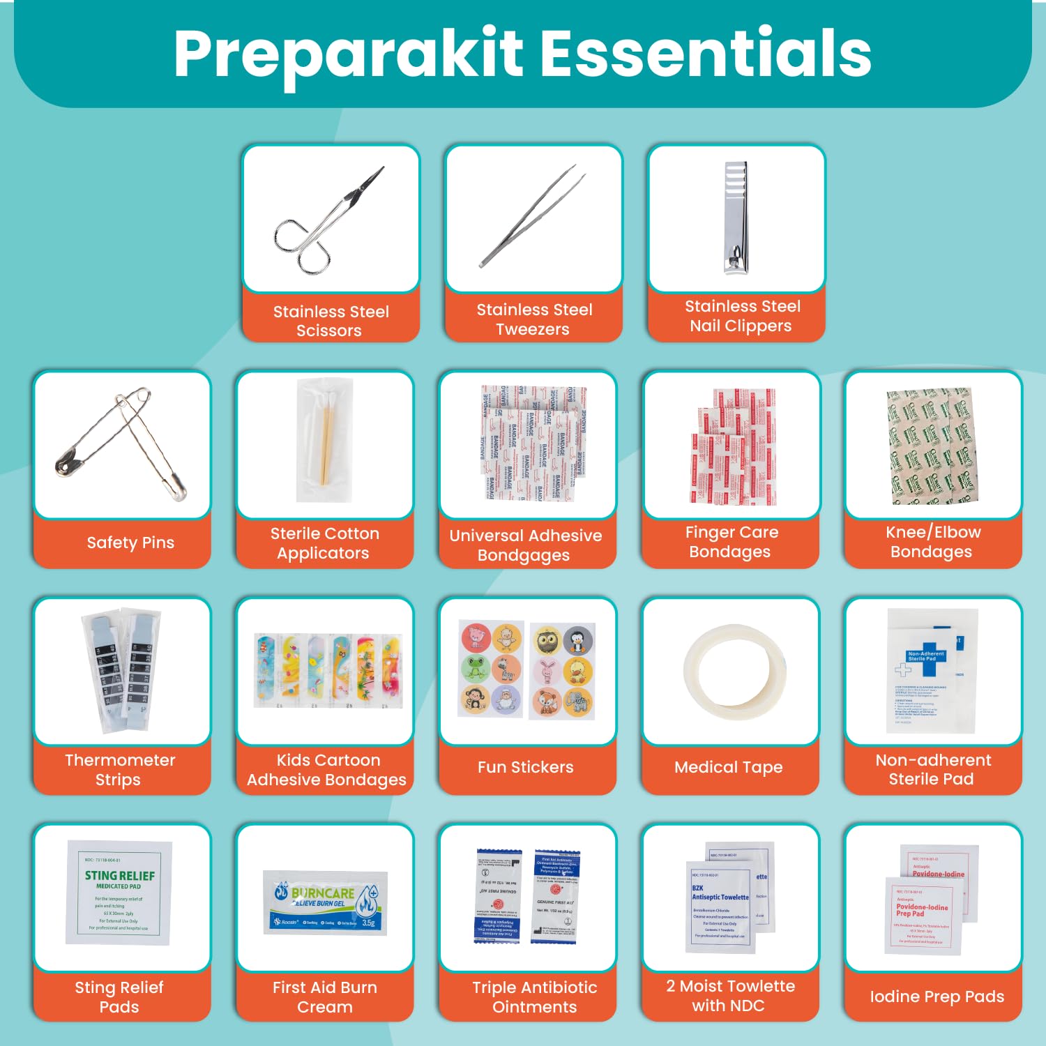 PreparaKit Travel First Aid Kit for Kids - Mini Car, Purse, Backpack, or Diaper Bag 75 Piece Medicine Includes All Essential Medical Supplies TSA-Approved (Orange Crush)