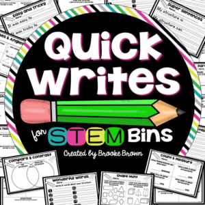 quick writes literacy and math extension pack for stem bins®/steam bins® for k-5th grade