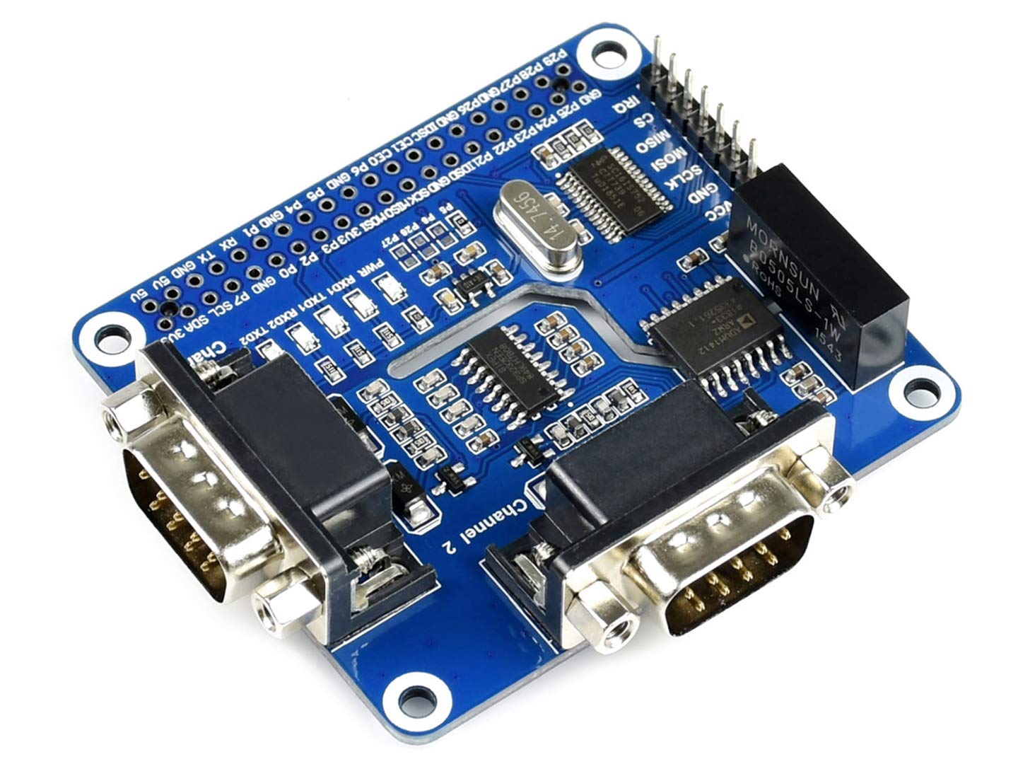 2-Channel Isolated RS232 Expansion HAT for Raspberry Pi 4B/3B+/3B/2B/B+/A+/Zero/Zero W, SC16IS752+SP3232 Dual Chip Convert SPI to RS232 Data Rate up to 921600bps Embed Multi Protection Circuits