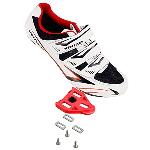 Venzo Bicycle Men's Road Cycling Riding Shoes - 3 Straps - Compatible with Look Delta & for Shimano SPD-SL - Perfect for Road Racing Bikes - White - 10.5 US Men