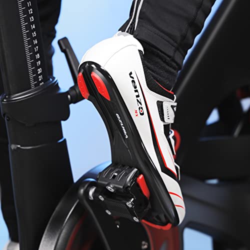 Venzo Bicycle Men's Road Cycling Riding Shoes - 3 Straps - Compatible with Look Delta & for Shimano SPD-SL - Perfect for Road Racing Bikes - White - 10.5 US Men