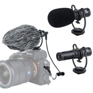 jjc sgm-v1 shotgun video microphone, cardioid microphone condenser mic vdeomicro w/shock mount, furry foam windscreen, electret condenser, 3.5mm trs trrs cable, for andoid phone dslr camcorder