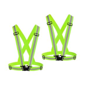 chiwo reflective vest running gear 2pack, high visibility adjustable safety vest for night cycling,hiking, jogging,dog walking, construction safe (green)