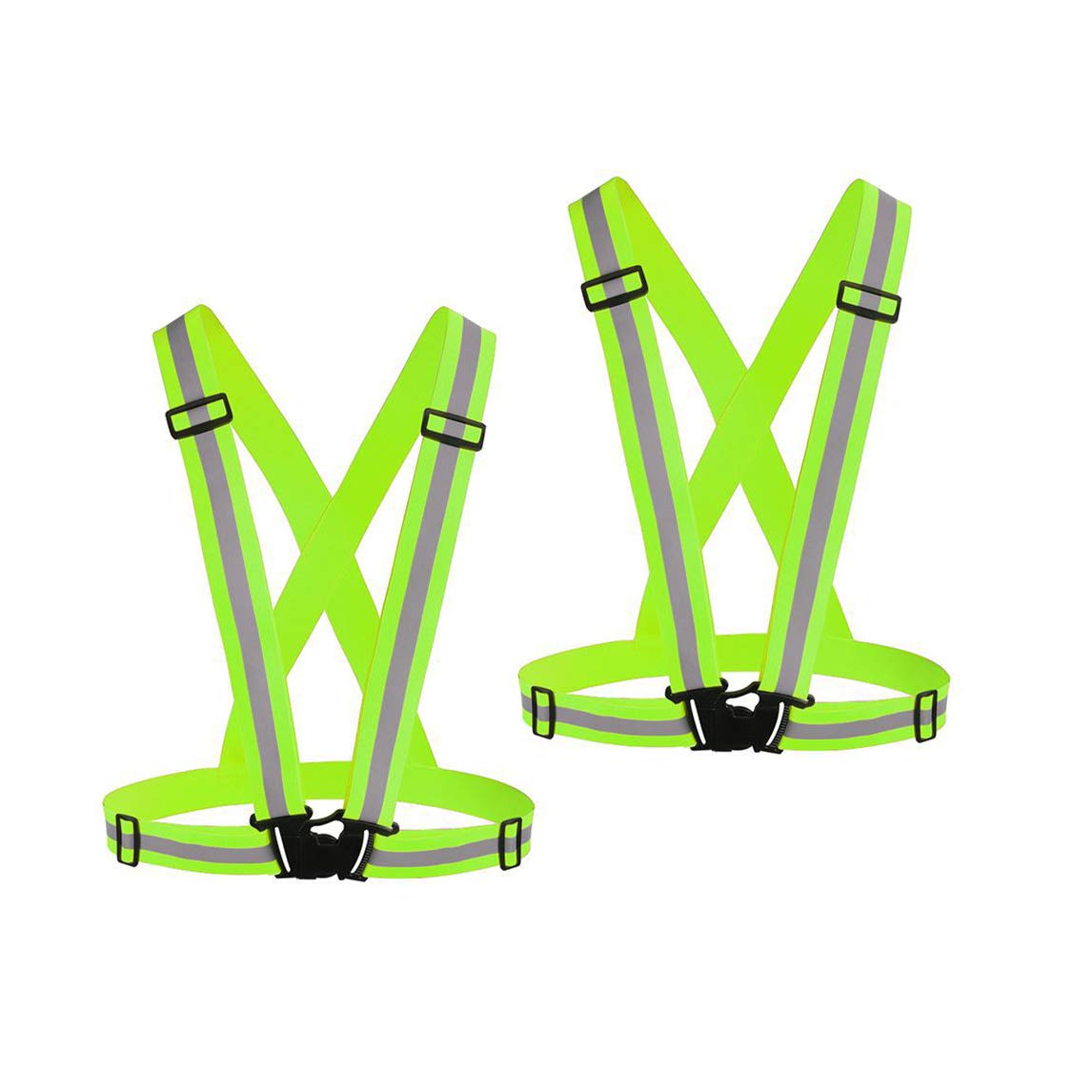 Chiwo Reflective Vest Running Gear 2Pack, High Visibility Adjustable Safety Vest for Night Cycling,Hiking, Jogging,Dog Walking, Construction Safe (Green)