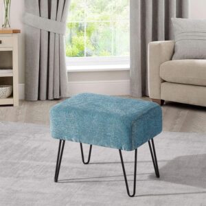 Home Soft Things Blue Jacquard Chenille Ottoman, 19" x 13" x 17" H, Babati-Turquoise, Fuzzy Entry Way Ottoman Bench Living Room Bedroom End of Bed Decorative Makeup Stool Foot Rest Chair Home Décor