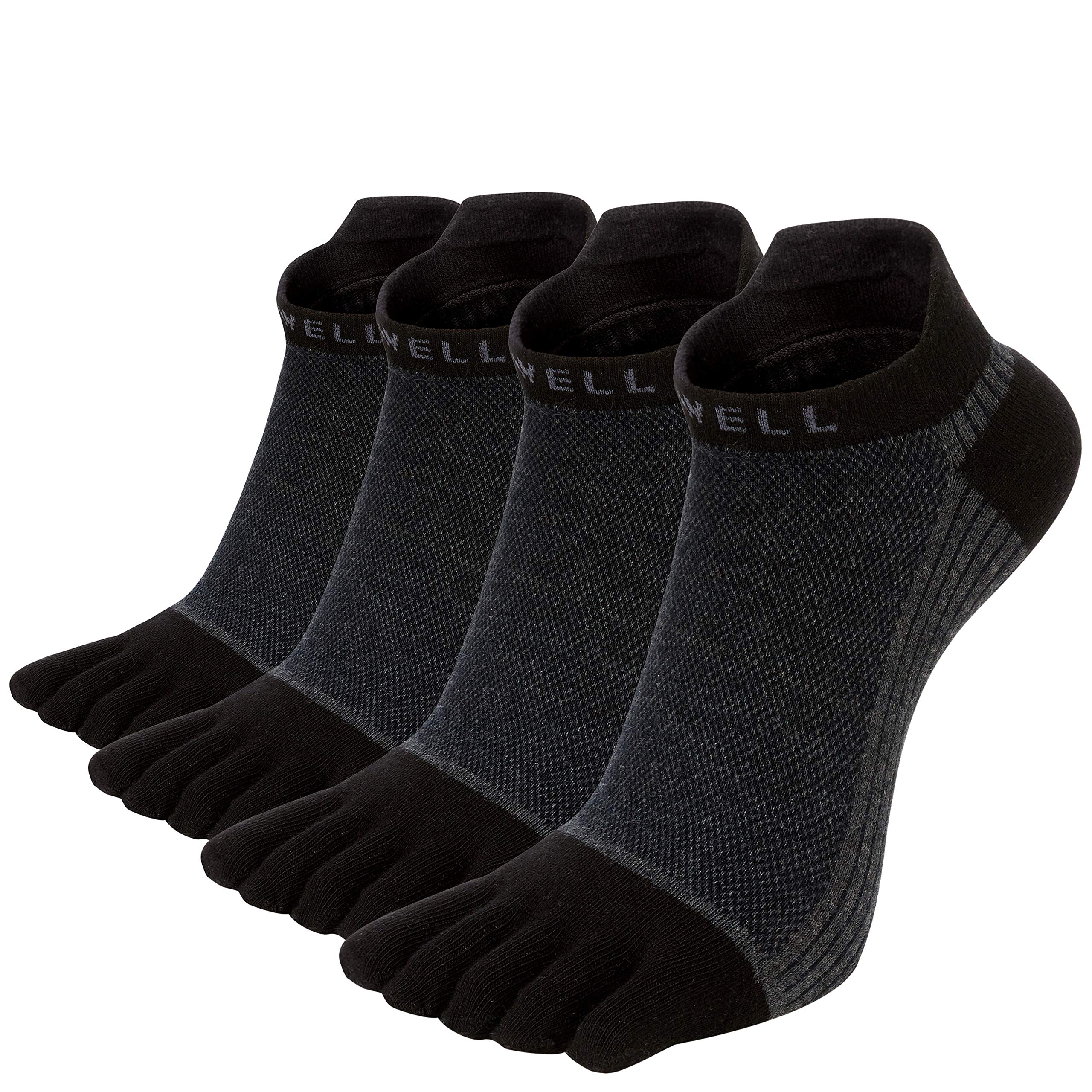 VWELL Cotton Toe Socks Five Finger Socks No Show Crew Athletic Running Socks 4 Pairs,Size 7-11