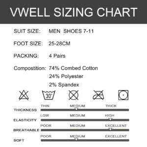 VWELL Cotton Toe Socks Five Finger Socks No Show Crew Athletic Running Socks 4 Pairs,Size 7-11