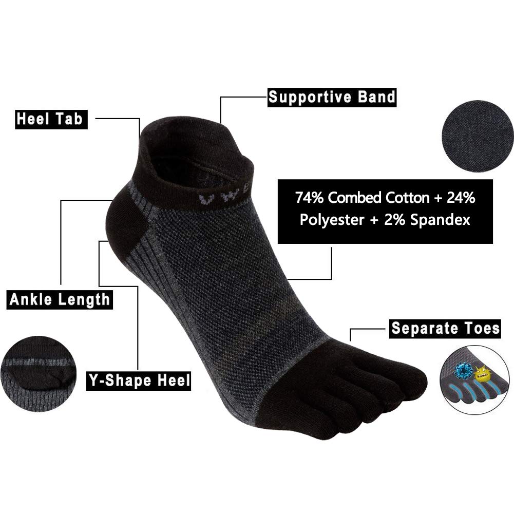 VWELL Cotton Toe Socks Five Finger Socks No Show Crew Athletic Running Socks 4 Pairs,Size 7-11