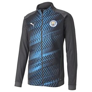 puma men's mcfc stadium league jacket, asphalt/team light blue, xl