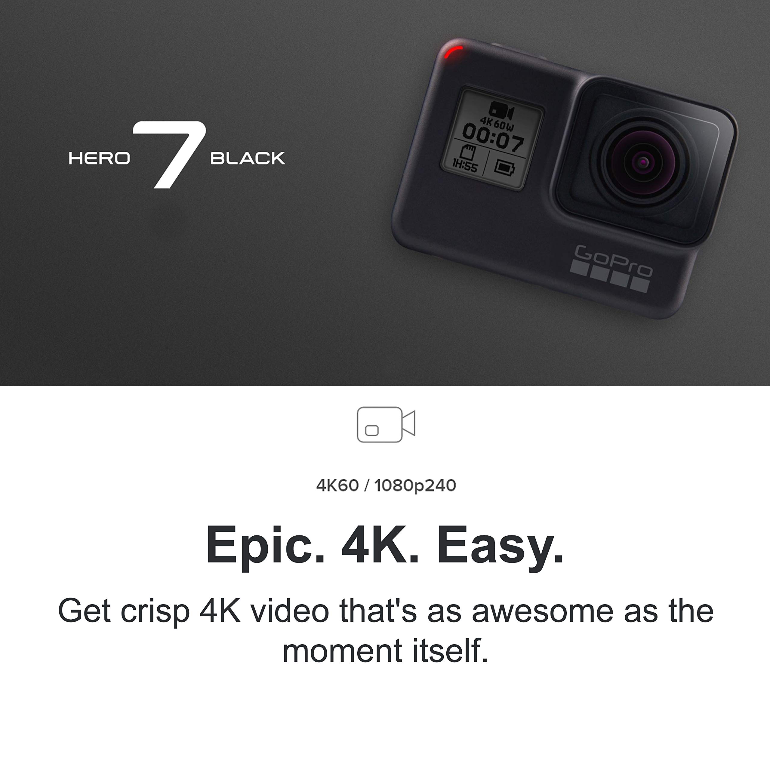 GoPro HERO7 Black - E-Commerce Packaging - Waterproof Digital Action Camera with Touch Screen 4K HD Video 12MP Photos Live Streaming Stabilization