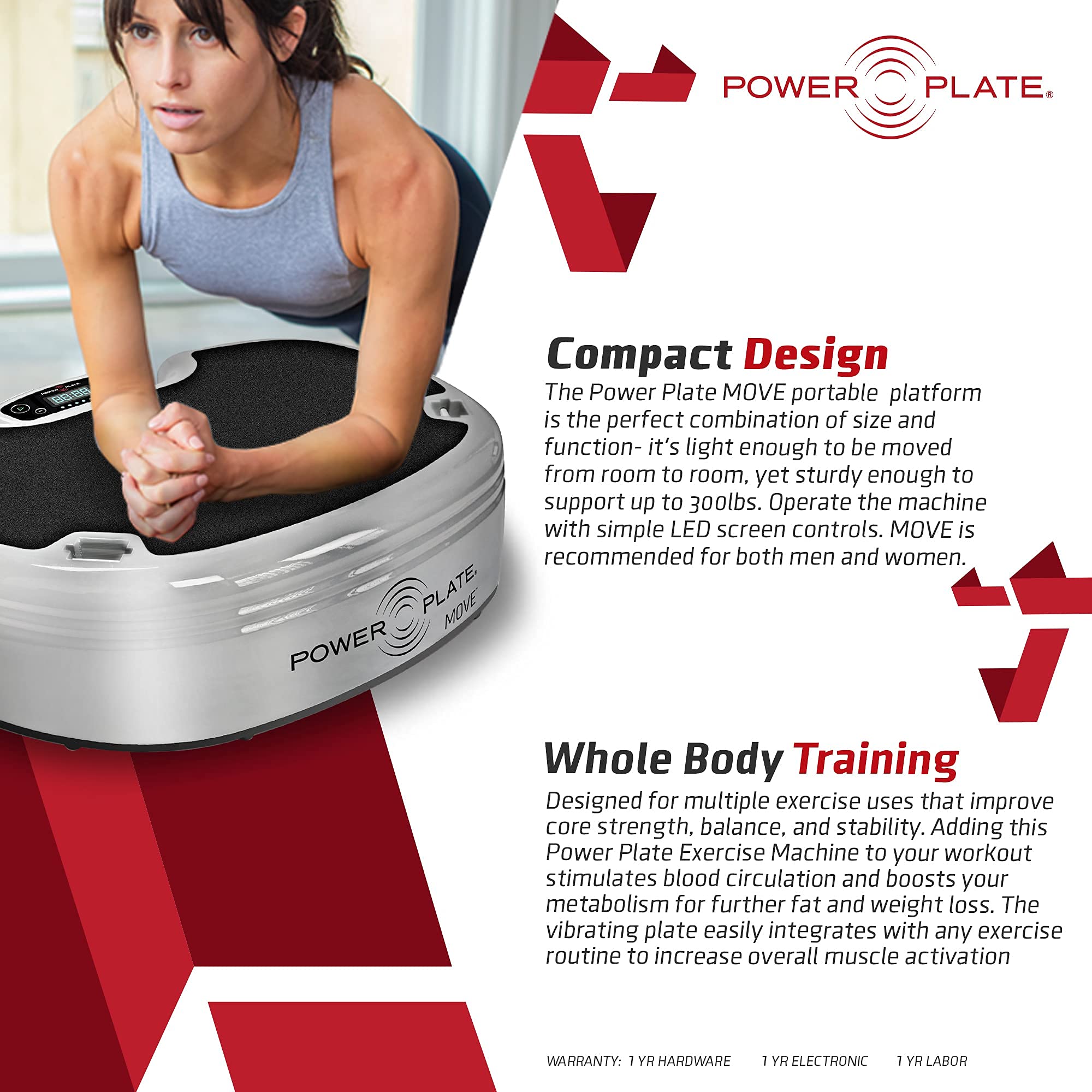 Power Plate Move, Vibrating Exercise Platform, Versatile Full Body Workout, Red