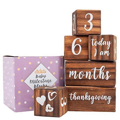 MAINEVENT Farmhouse Baby Monthly Milestone Blocks, Age Blocks for Baby Milestone, Baby Gifts for Baby Shower, Newborn Photography, Baby Photo Props, Month Milestone Blocks