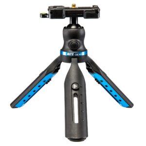 ritz gear blue anodized aluminum/abs height-adjustable tabletop tripod for cell phone and dslr camera packet size