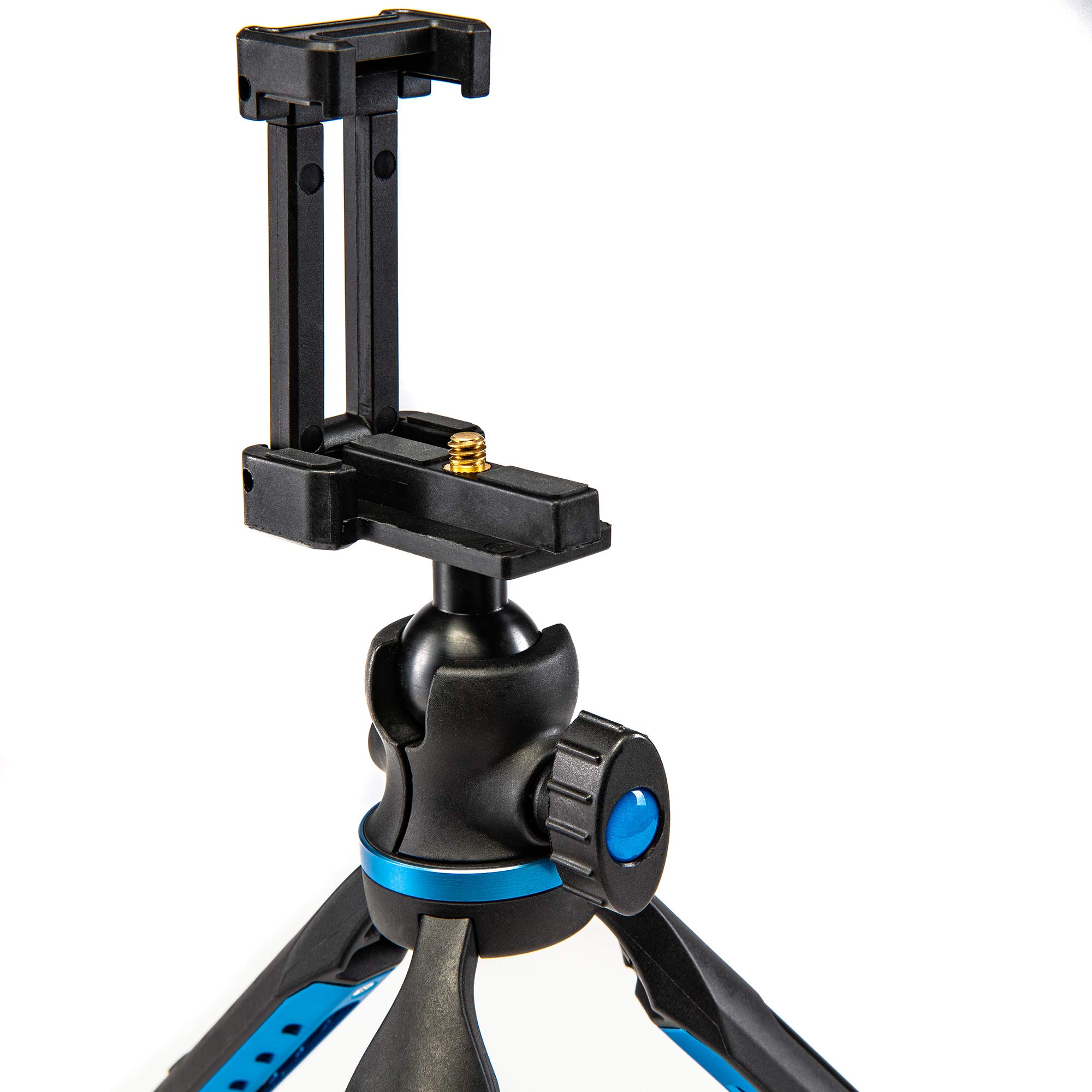 Ritz Gear Blue Anodized Aluminum/ABS Height-Adjustable Tabletop Tripod for Cell Phone and DSLR Camera Packet Size