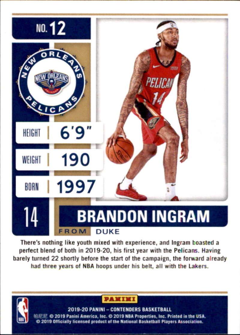 2019-20 Panini Contenders Basketball #12 Brandon Ingram New Orleans Pelicans Basketball Card