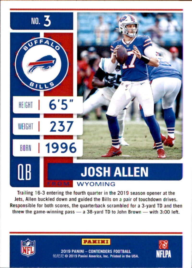 2019 Panini Contenders #3 Josh Allen Buffalo Bills Football Card