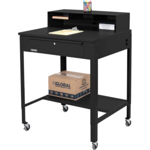 Global Industrial 34-1/2"W x 30" D x 38" H Mobile Shop Desk with Pigeonhole Compartment Riser Flat Surface, Black