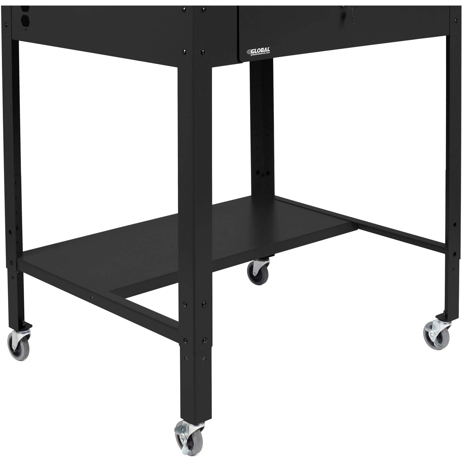 Global Industrial 34-1/2"W x 30" D x 38" H Mobile Shop Desk with Pigeonhole Compartment Riser Flat Surface, Black