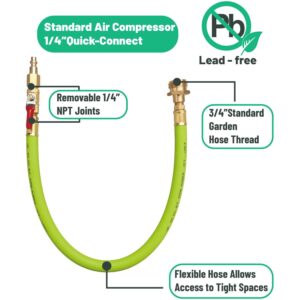 Minimprover Lead -Free Brass 16.9" Winterize Sprinkler System RV Motorhome Boat Camper and Travel Trailer: Air Comp Quick-Connect Plug To 3/4" Garden Hose Faucet Blow Out Adapter Fitting with Valve